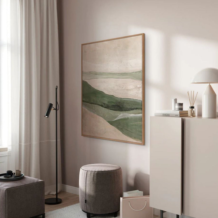 Akrylmålning Green Field, Svart ram – Posh Living